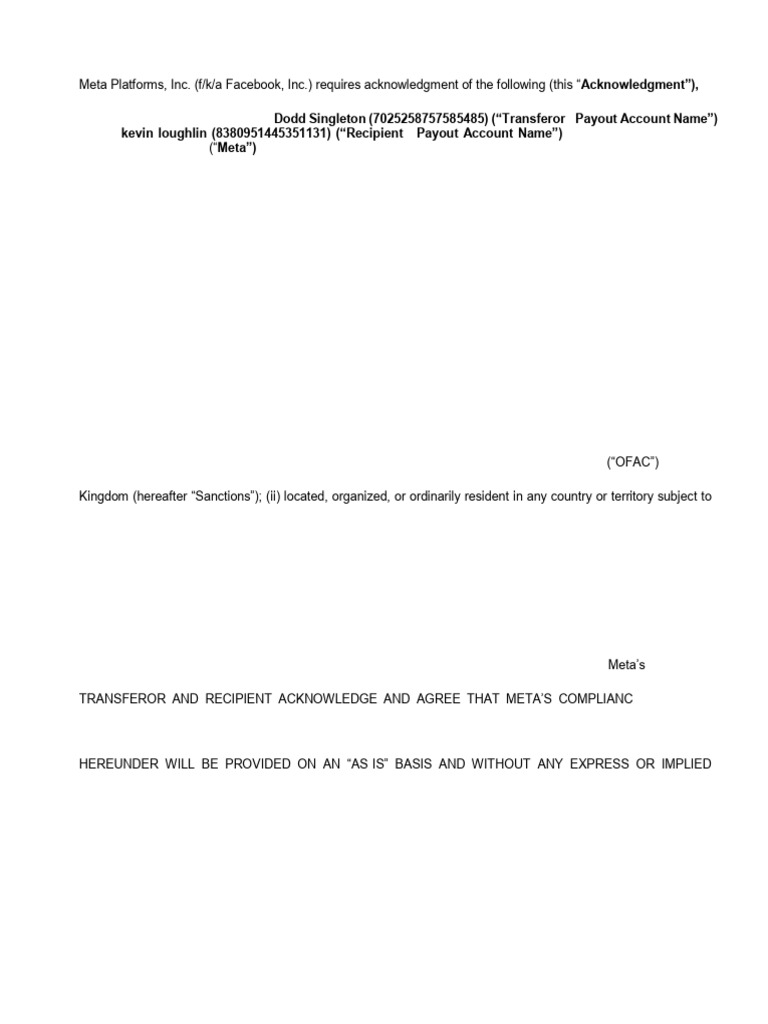 Meta Payout Source Transfer Acknowledgment | PDF | Office Of Foreign ...