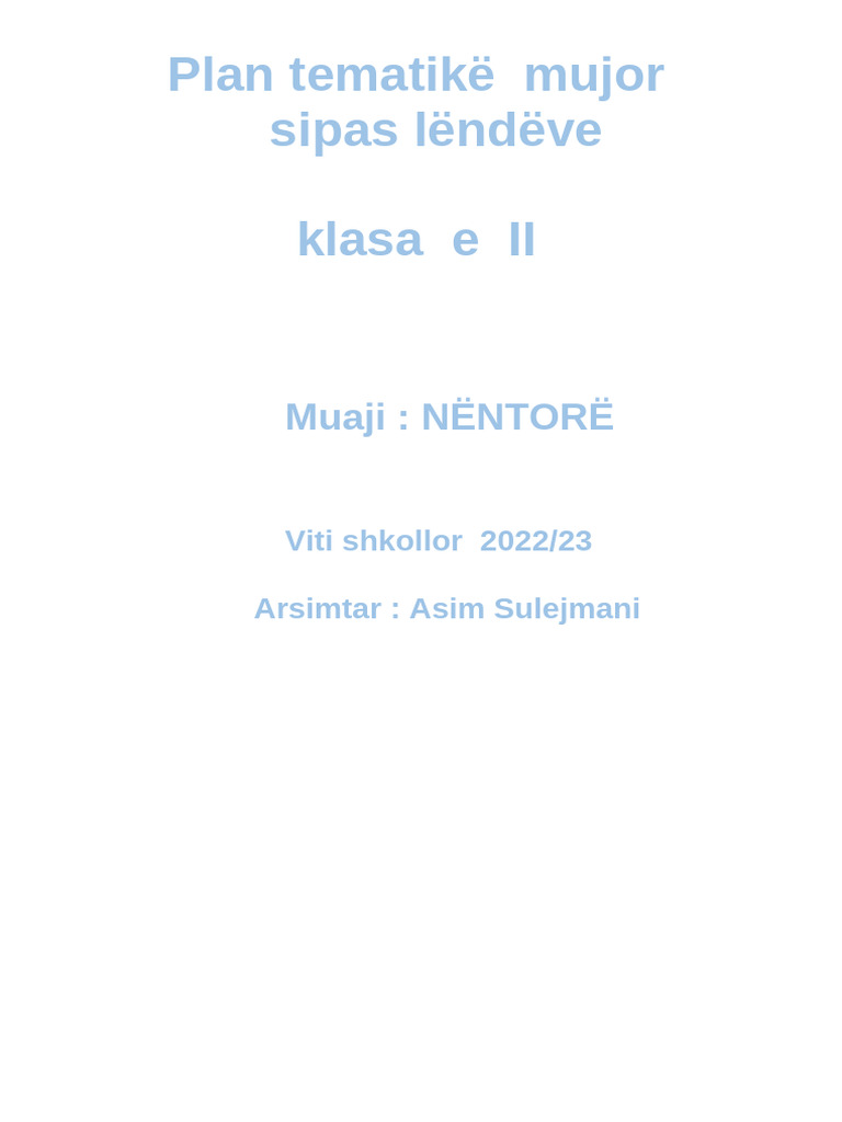 Plani Mujor NËNTOR Kl.ii | PDF