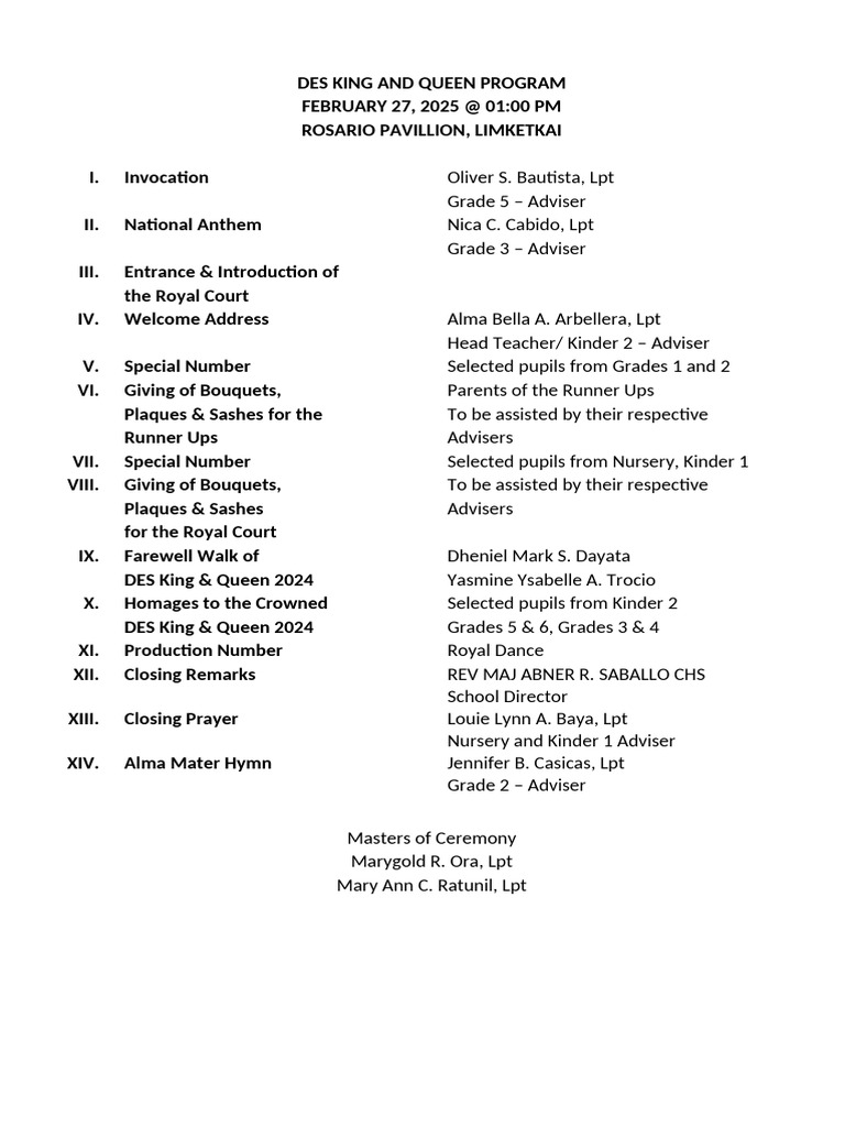 School Royal Court Ceremony | PDF