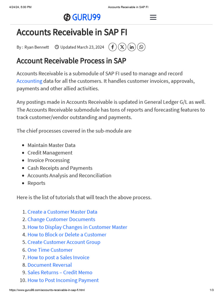 Accounts Receivable in SAP FI | PDF | Payments | Money