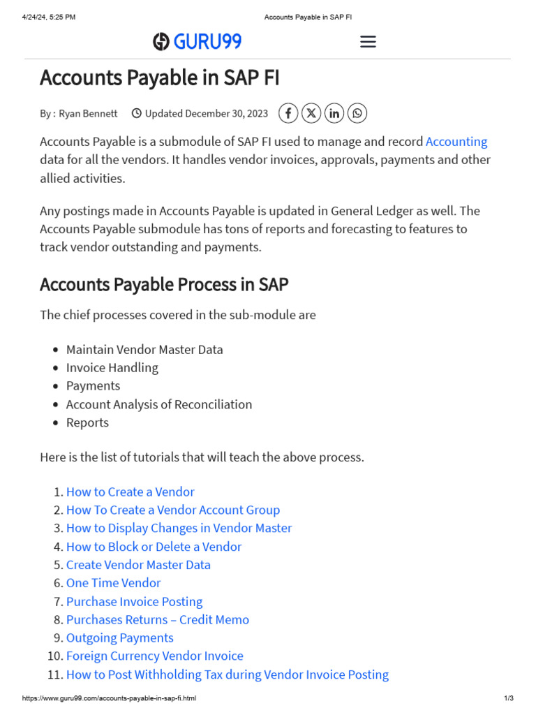 SAP Accounts Payable Tutorial Guide | PDF | Accounts Payable | Payments