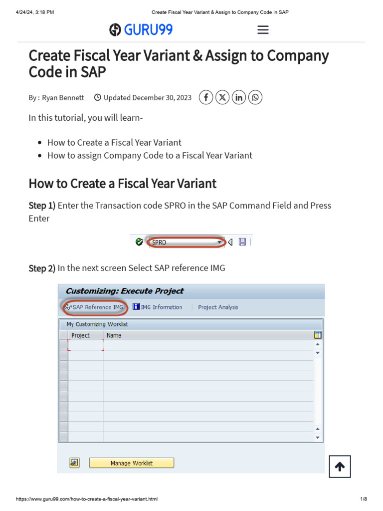 Create Fiscal Year Variant & Assign To Company Code in SAP | PDF ...