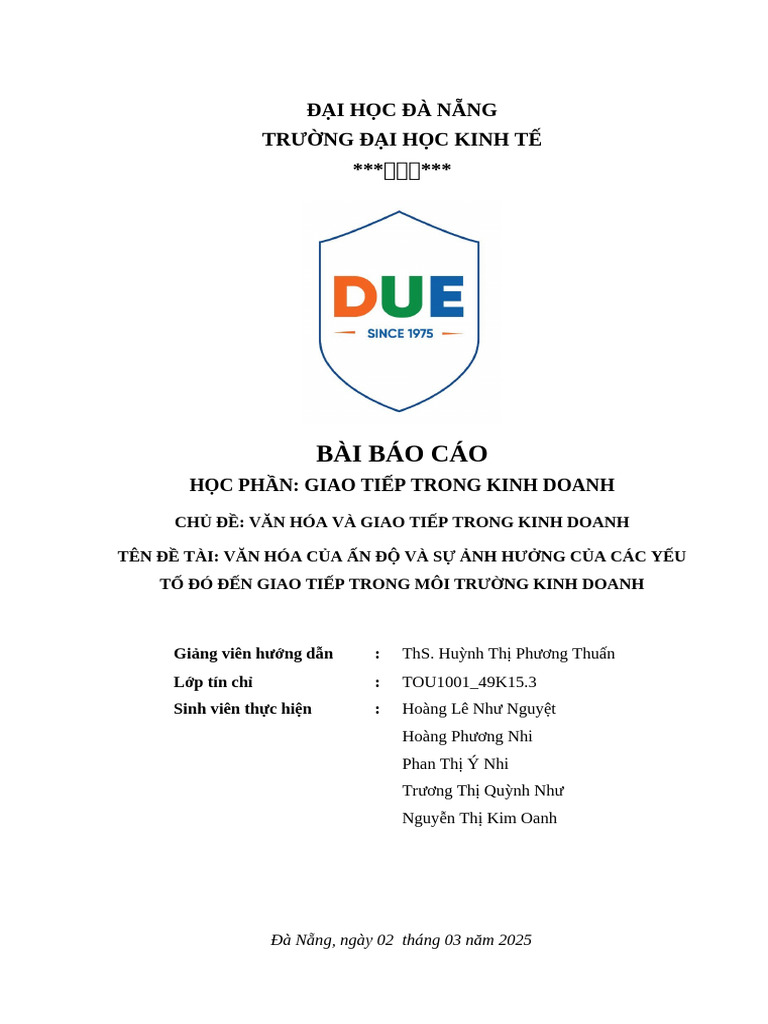 BT Văn hoá 49K15.3 Ấn Độ | PDF