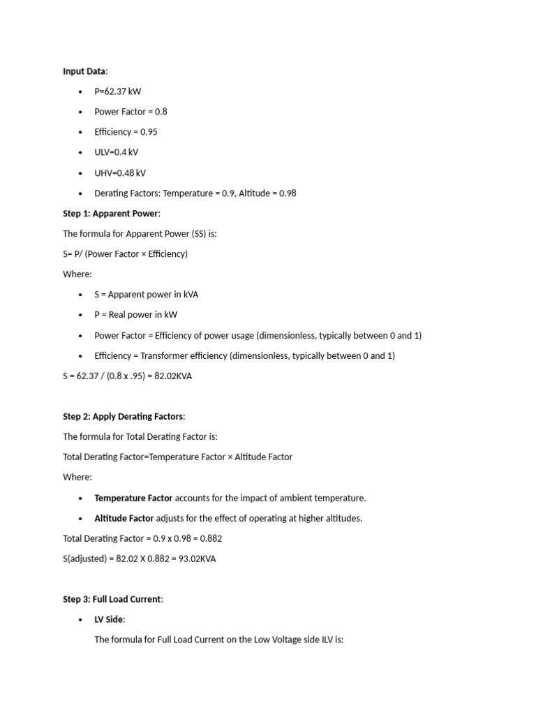 Transformer Sizing Calculation 1 Pdf