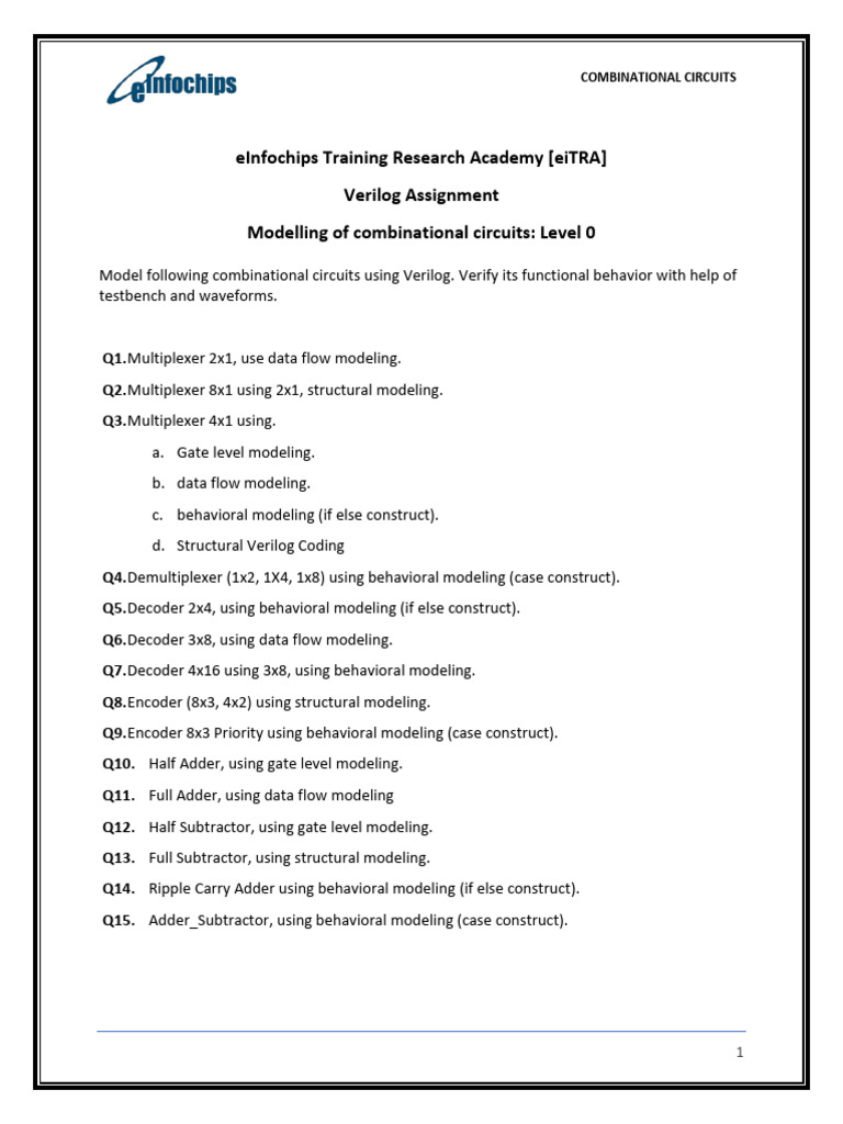 1 Verilog Assignment Combinational Ckts Level 0 | PDF