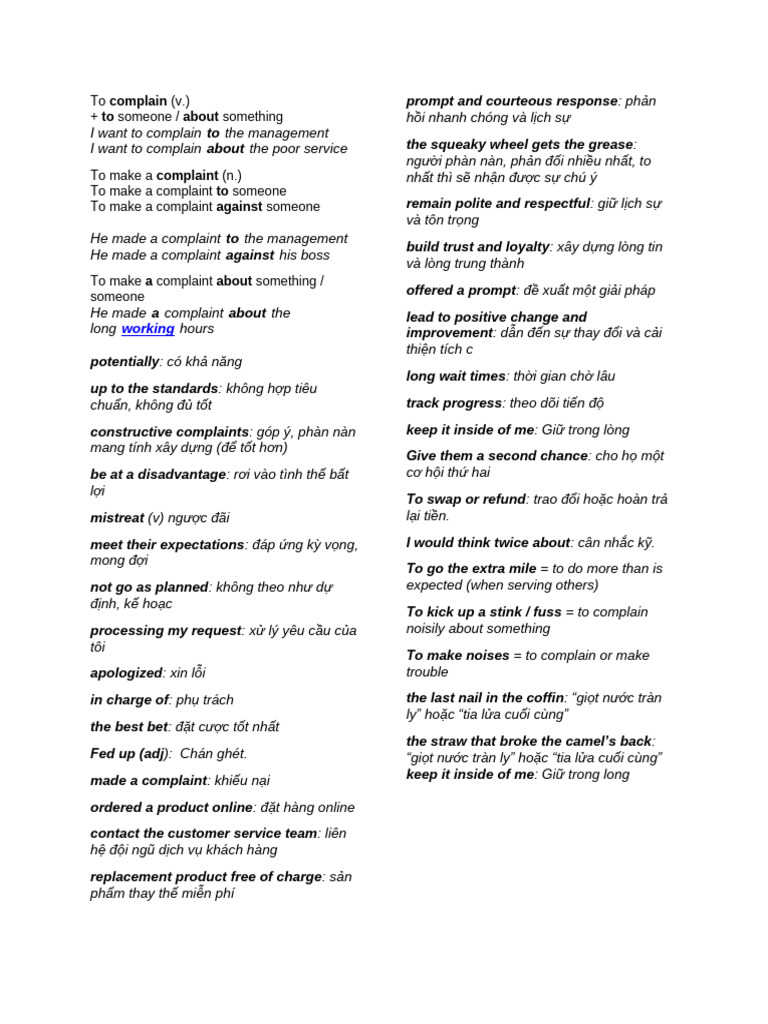 Complain To About: To (V.) + Someone / Something | PDF