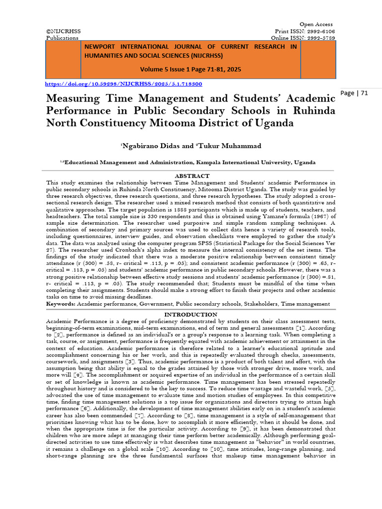 Measuring Time Management and Students' Academic Performance in Public ...