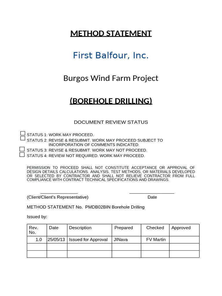 Borehole Drilling Method Statement | PDF | Personal Protective ...