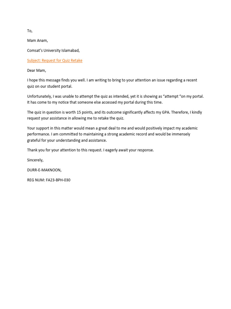 Quiz Retake Request | PDF