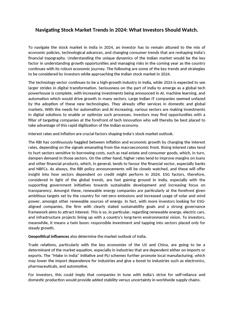 Stock Market Trends for Indian Investors 2024 | PDF | Stock Market ...