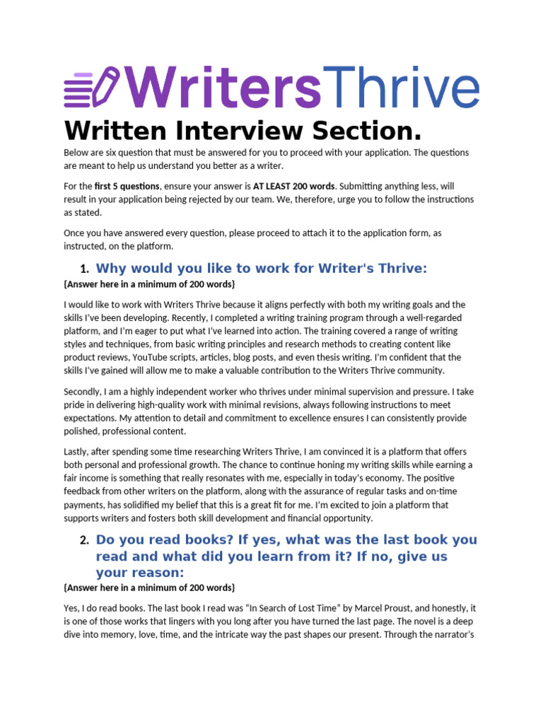 WT Written Interview Questions | PDF | In Search Of Lost Time