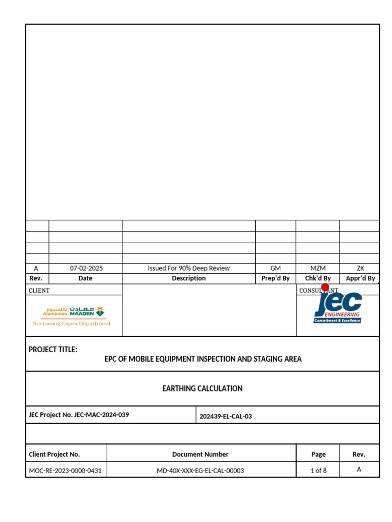 202439-El-Cal-03 Earthing Calculation | PDF | Electrical Conductor | Electromagnetism