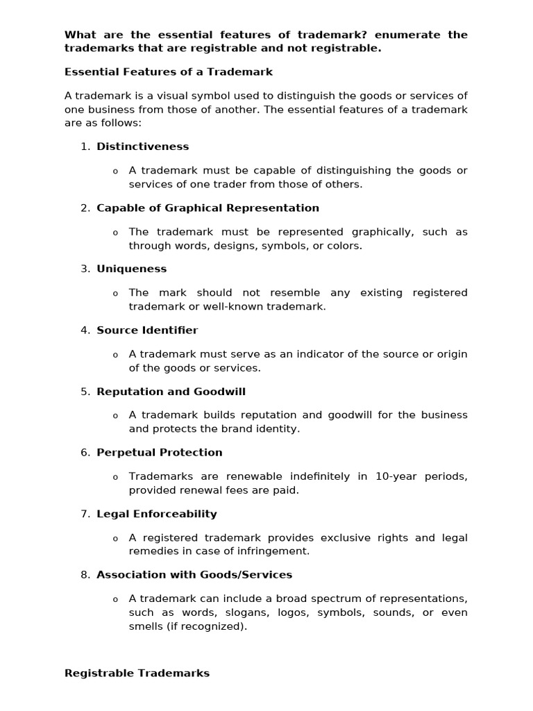 What Are The Essential Features of Trademark | PDF | Trademark | Patent