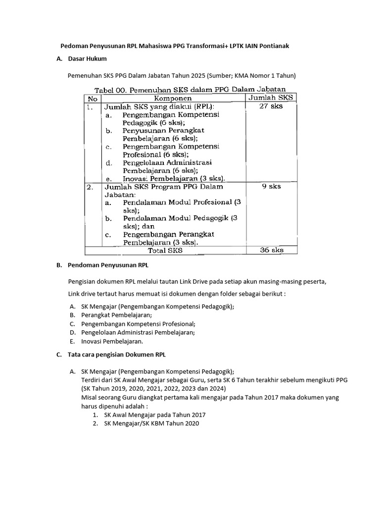 Penyusunan RPL Mahasiswa PPG Transformasi KEMENAG | PDF