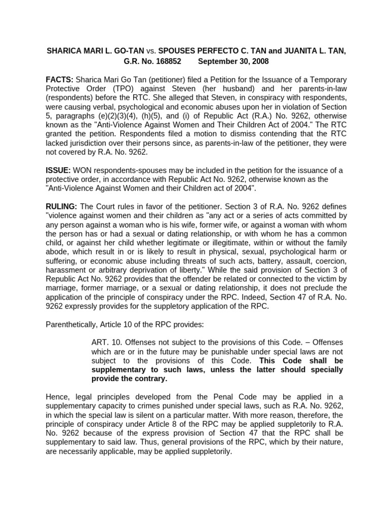 TPO Case: Go-Tan vs. Tan Ruling | PDF | Crimes | Crime & Violence