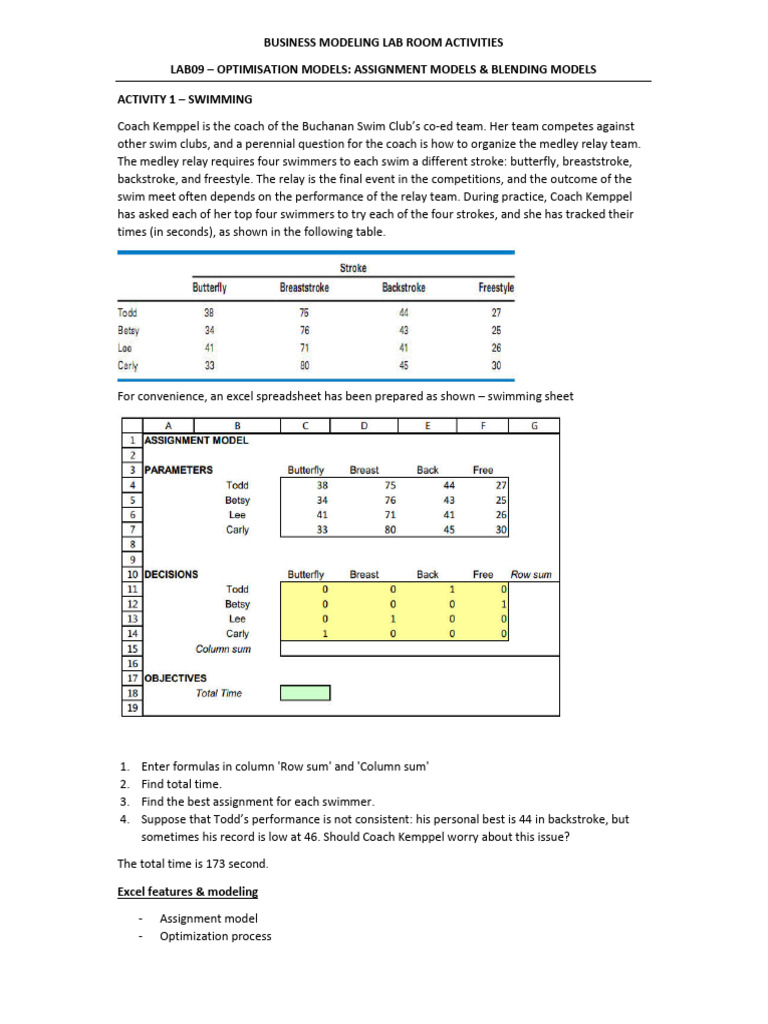Lab09 Optimisation Models Part 3 | PDF | Swimming (Sport) | Applied ...