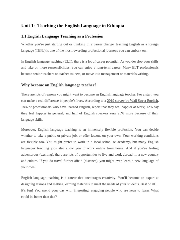 English Teaching in Ethiopia Overview | PDF | Methodology | Learning