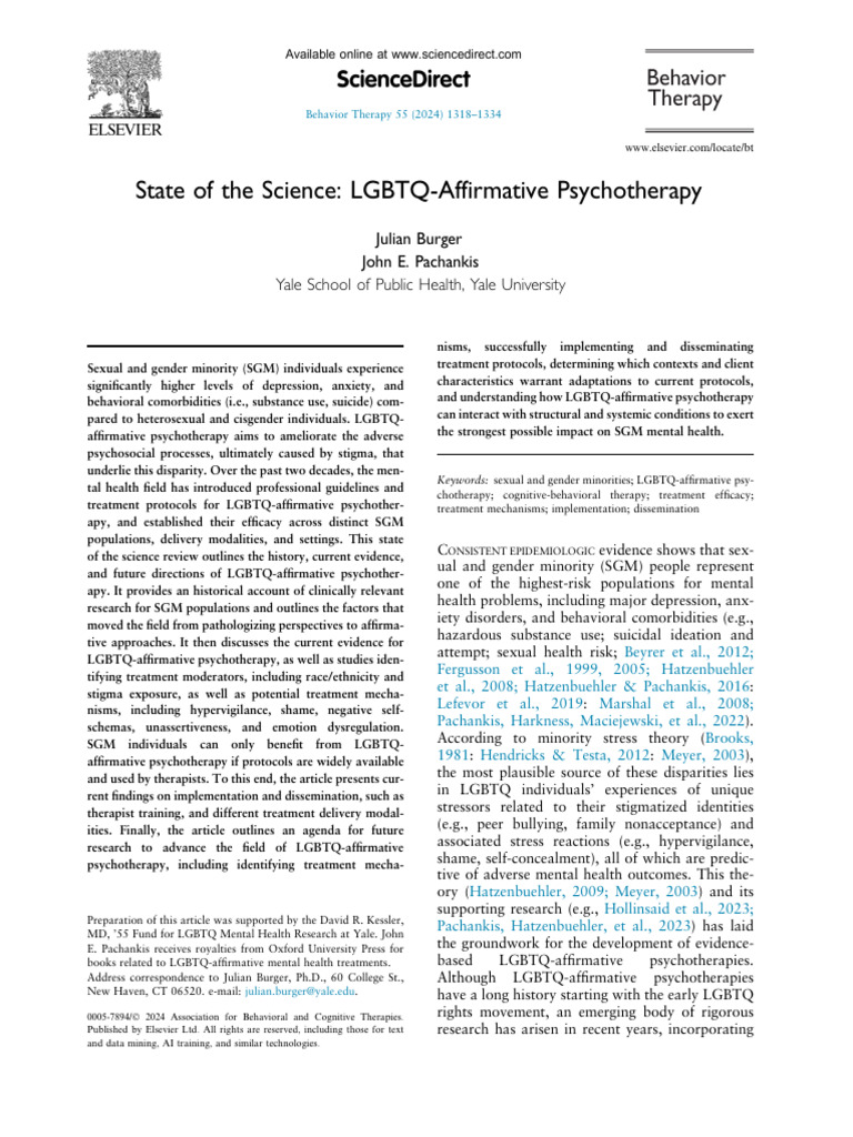 Aff TX LGBTStateof Science Burger Pachankis | PDF | Cognitive ...