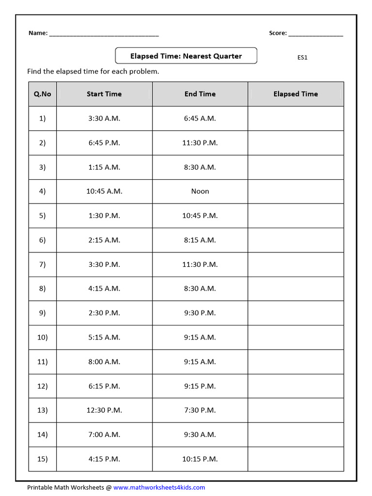 Elapsed Time Math Worksheet | PDF | Units Of Measurement | Spacetime