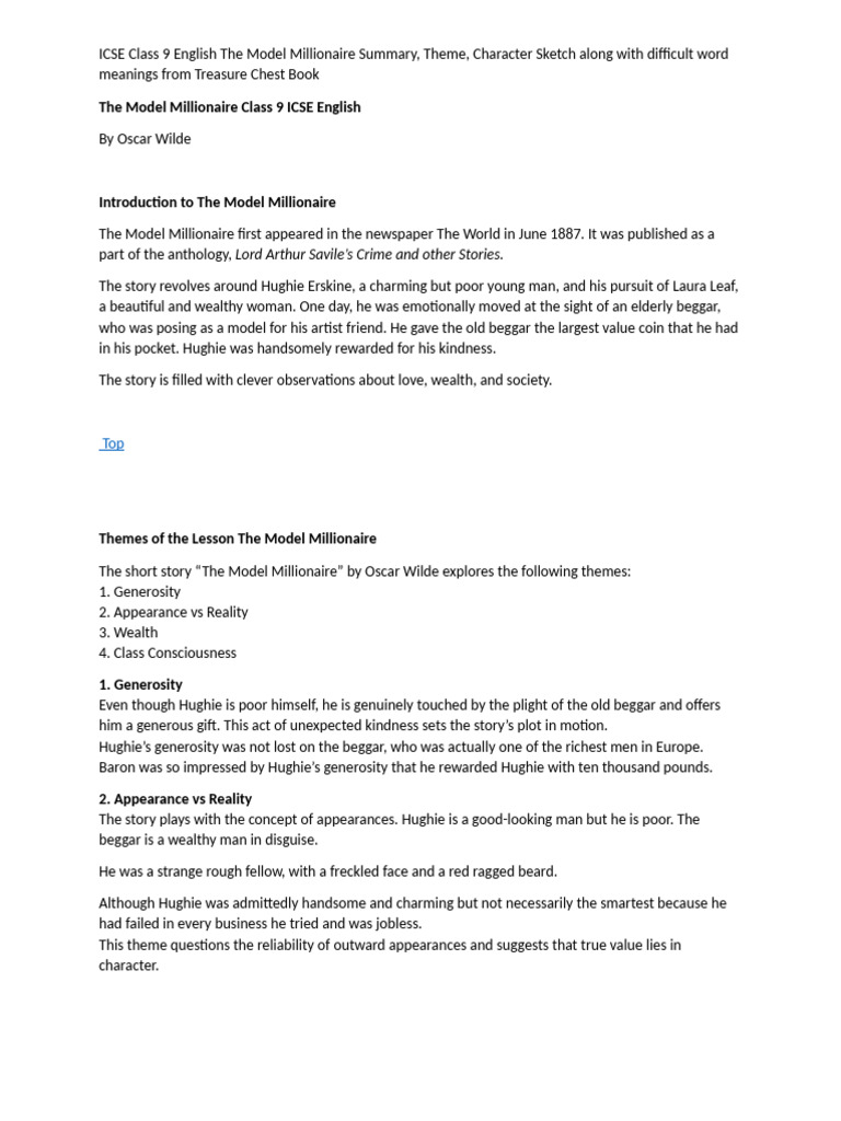 Summary of The Model Millionaire | PDF