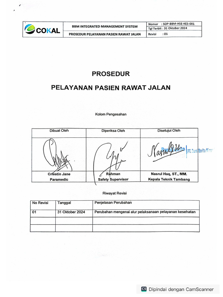 Sop-Bbm-Hse-Kes-001 Prosedur Pelayanan Pasien Rawat Jalan | PDF