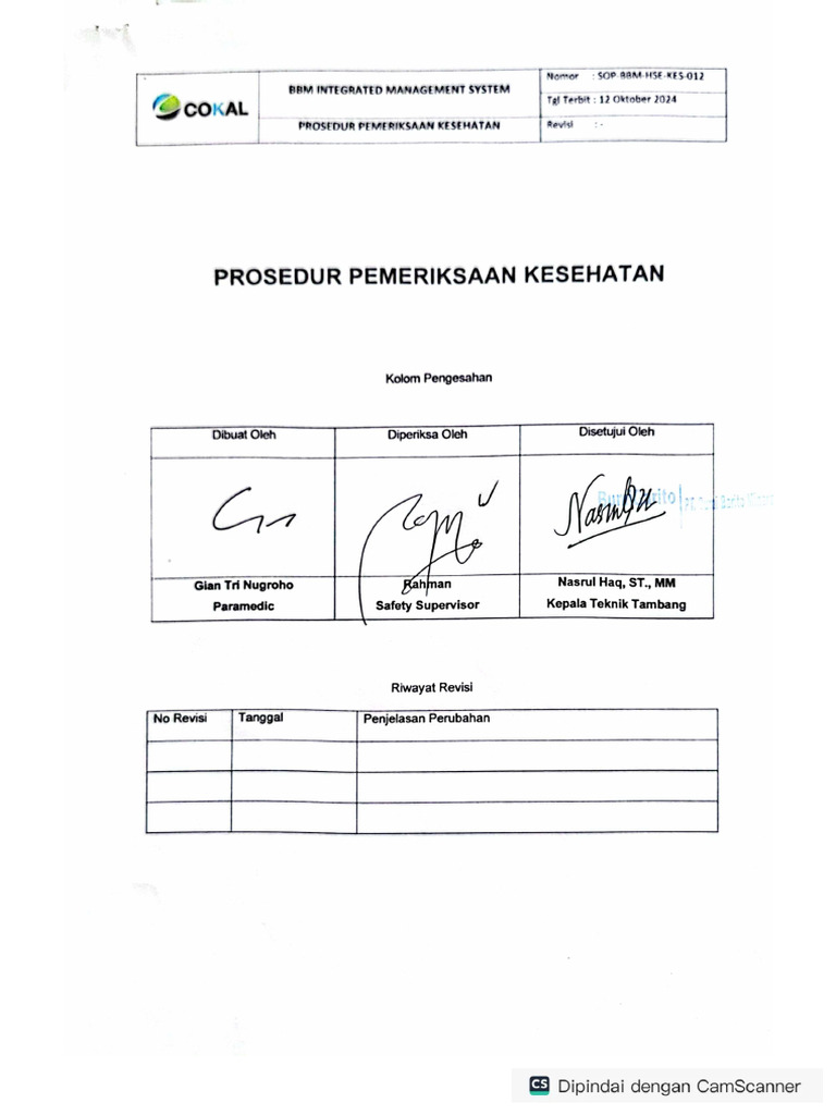 Sop-Bbm-Hse-Kes-012 Prosedur Pemeriksaan Kesehatan | PDF