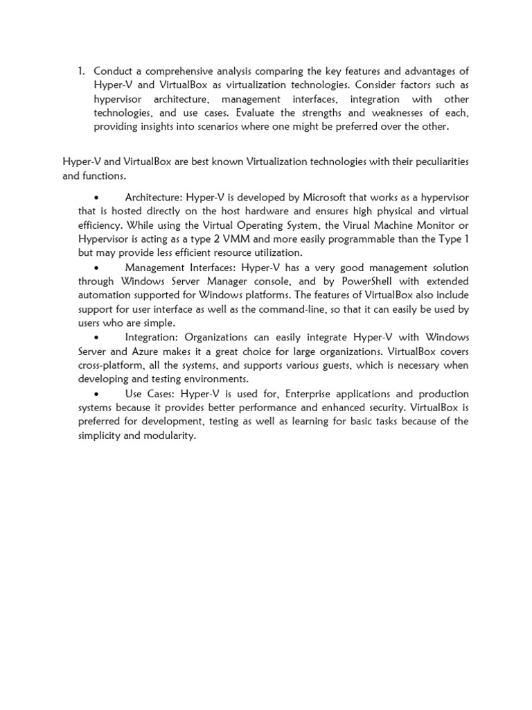 Hyper-V vs VirtualBox: Key Features Comparison | PDF