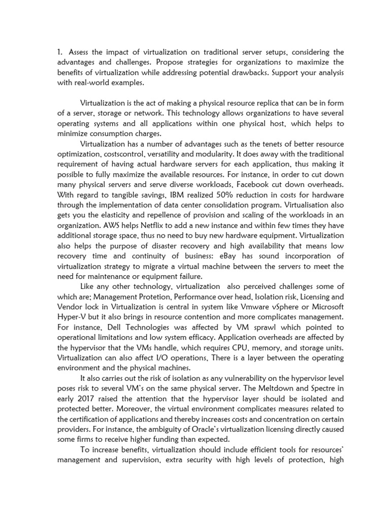 Impact of Virtualization On Traditional Server Setups | PDF | Virtualization | Virtual Machine