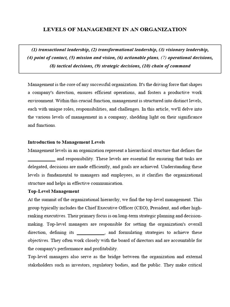 Understanding Organizational Management Levels | PDF | Leadership ...