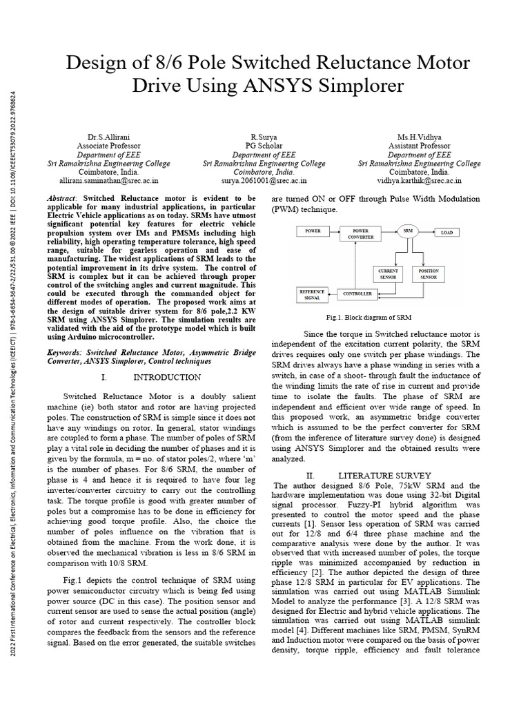 Design Of 8 6 Pole Switched Reluctance Motor Drive Using Ansys Simplorer Pdf Electric Motor