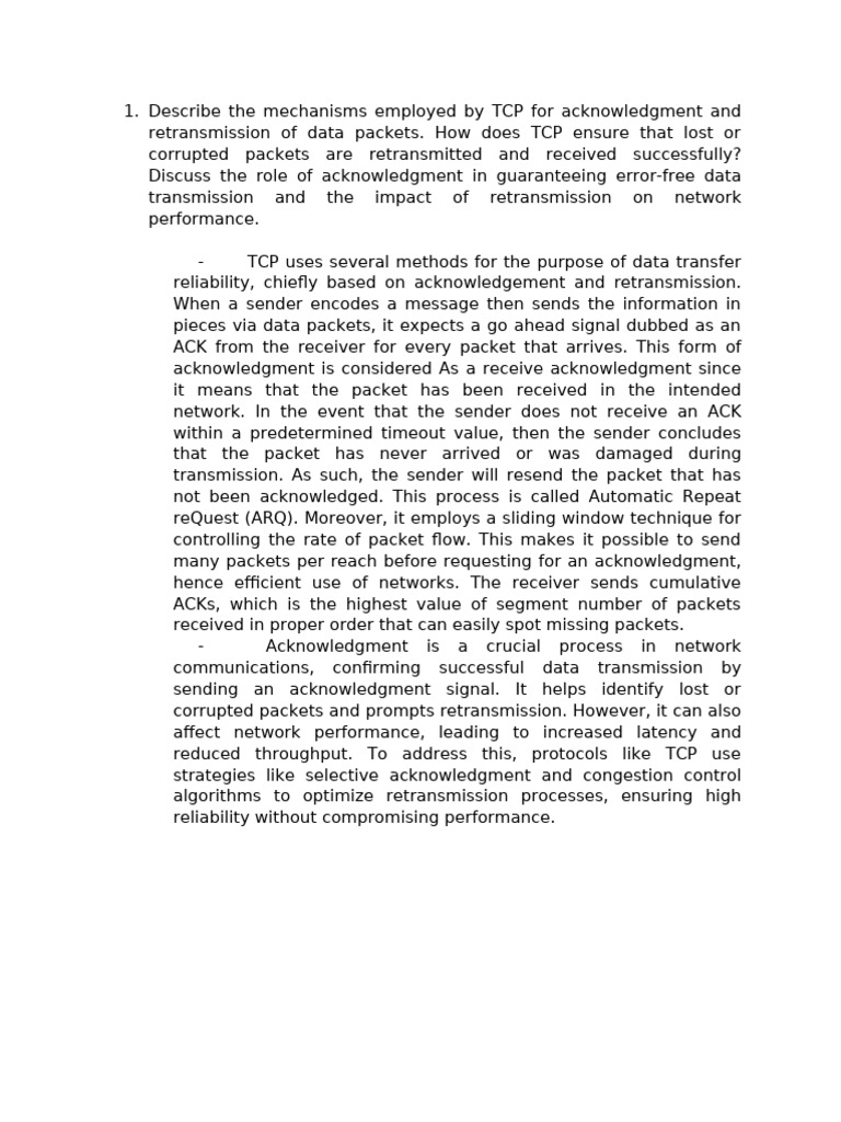 TCP For Acknowledgment and Retransmission of Data Packets) | PDF