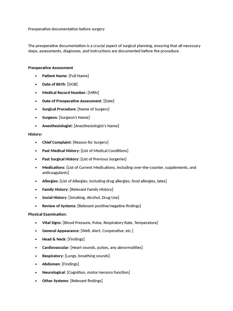 Preoperative documentation before surgery | PDF | Surgery | Medical ...