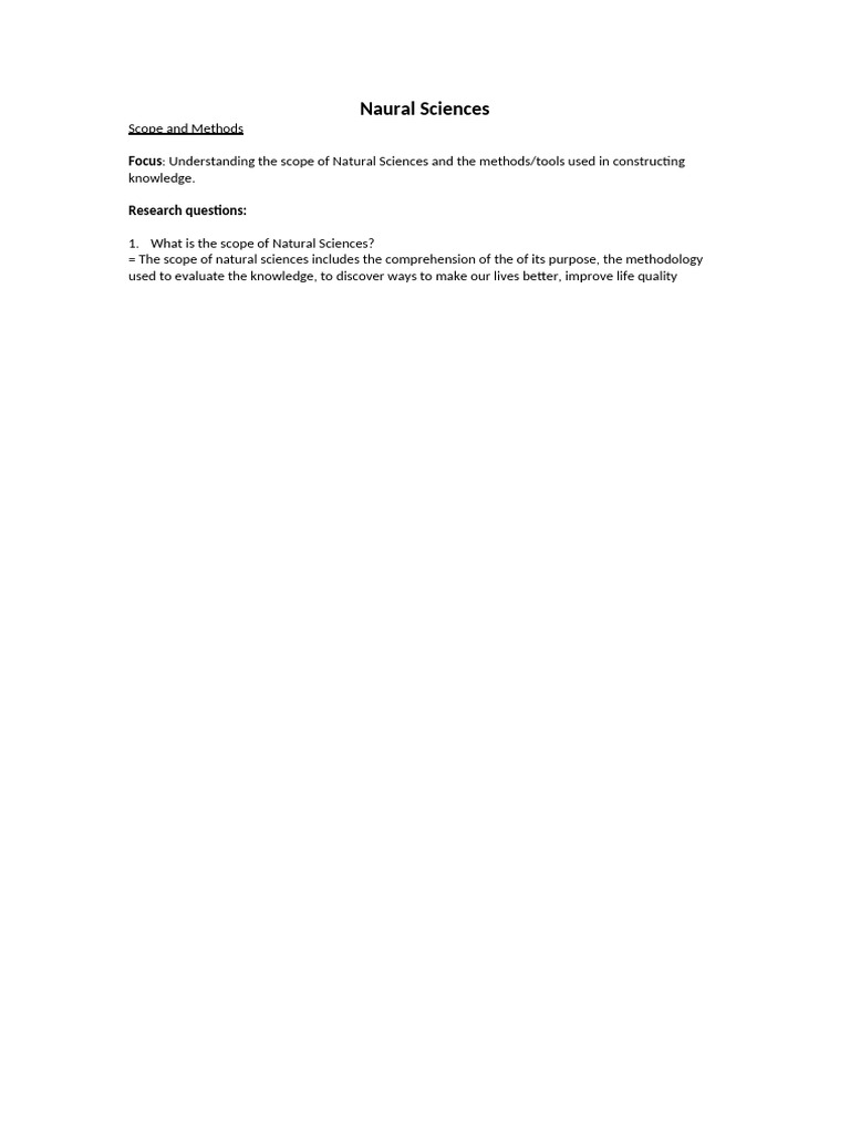 Natural Sciences: Scope & Methods | PDF