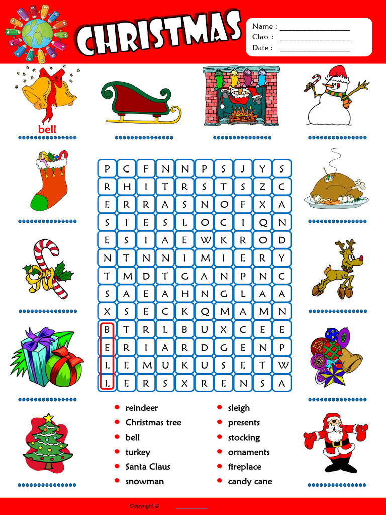 Christmas Esl Vocabulary Word Search Worksheet For Kids | PDF