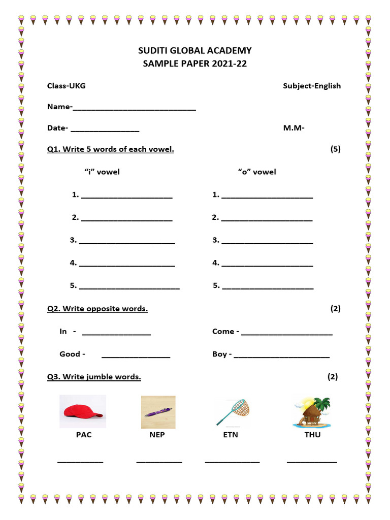 UKG English Practice Sheet | PDF