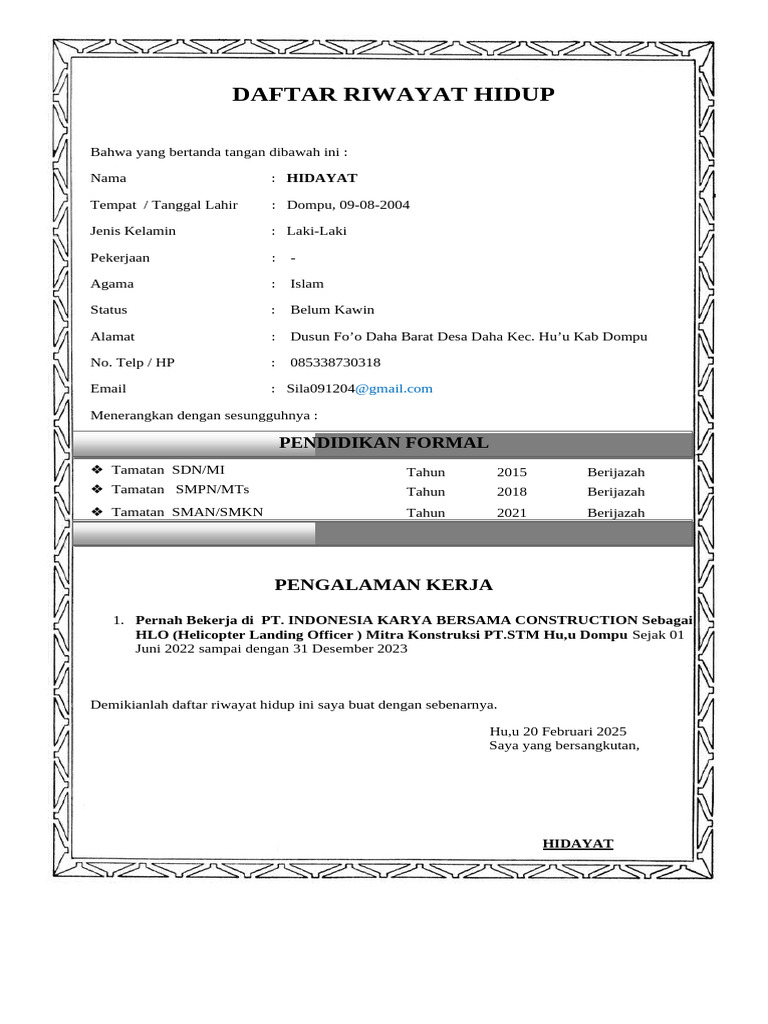 CV HIDAYAT | PDF