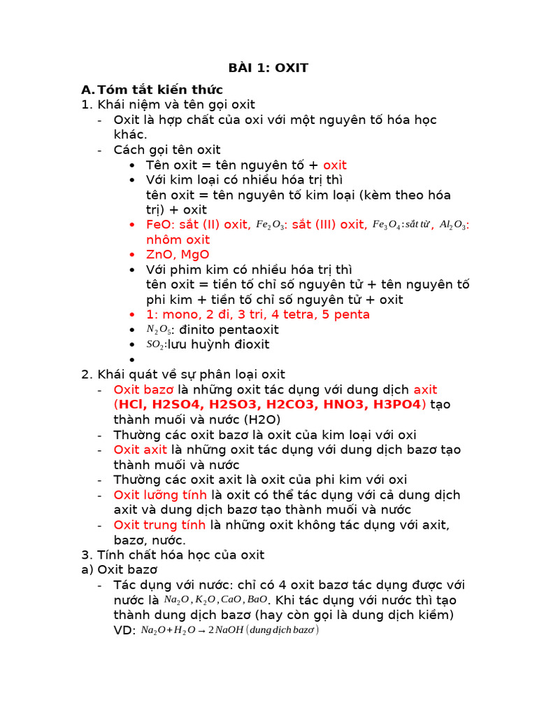 Bài 1 Oxit | PDF
