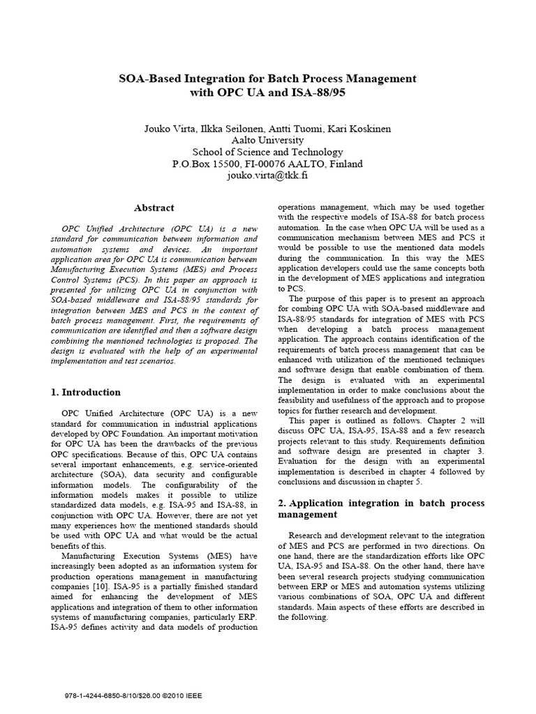 SOA-Based Integration For Batch Process Management With OPC UA and ISA-88 95 | PDF | Xml Schema ...