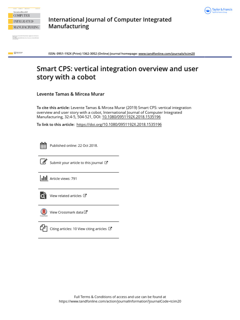 Smart CPS Vertical Integration Overview and User Story With A Cobot | PDF | Performance ...