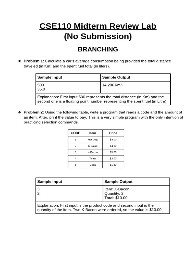 CSE110 Midterm Review Lab [No Submission] | PDF | Summation | Numbers