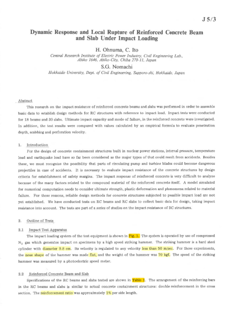 J 5 / 3 Dynamic Response and Local Rupture of Reinforced Concrete Beam ...