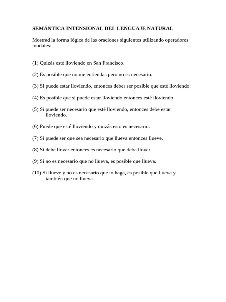Ejercicios Semántica Intensional 1 | PDF