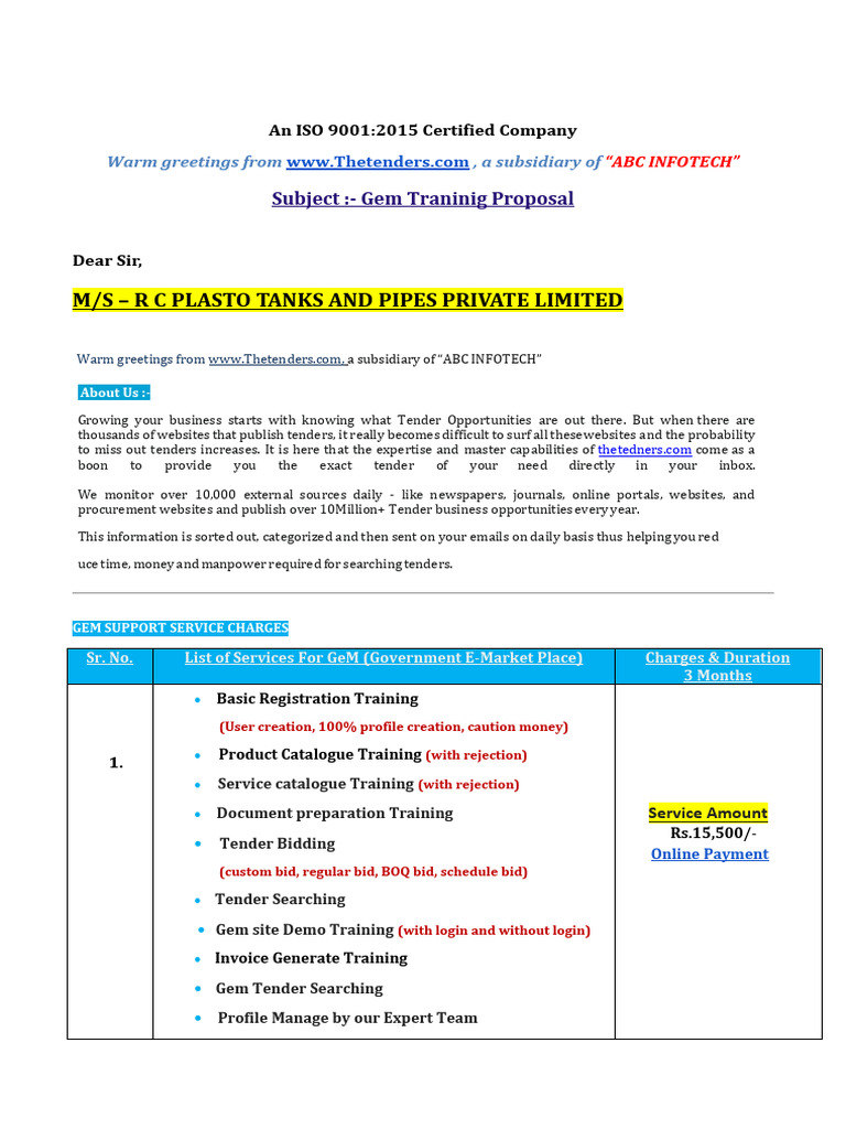 Gem Training Proposal for Tenders | PDF