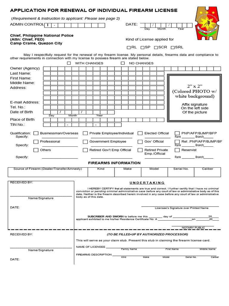 Firearm License Renewal Application Form | PDF