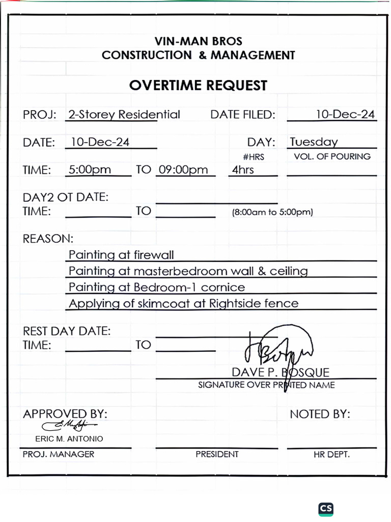 OT - REQUEST - Dec. 10, 2024 (ENGR. DAVE P. BOSQUE) | PDF