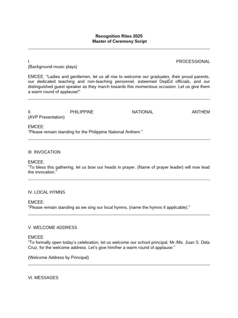 Recognition Emcee Script | PDF