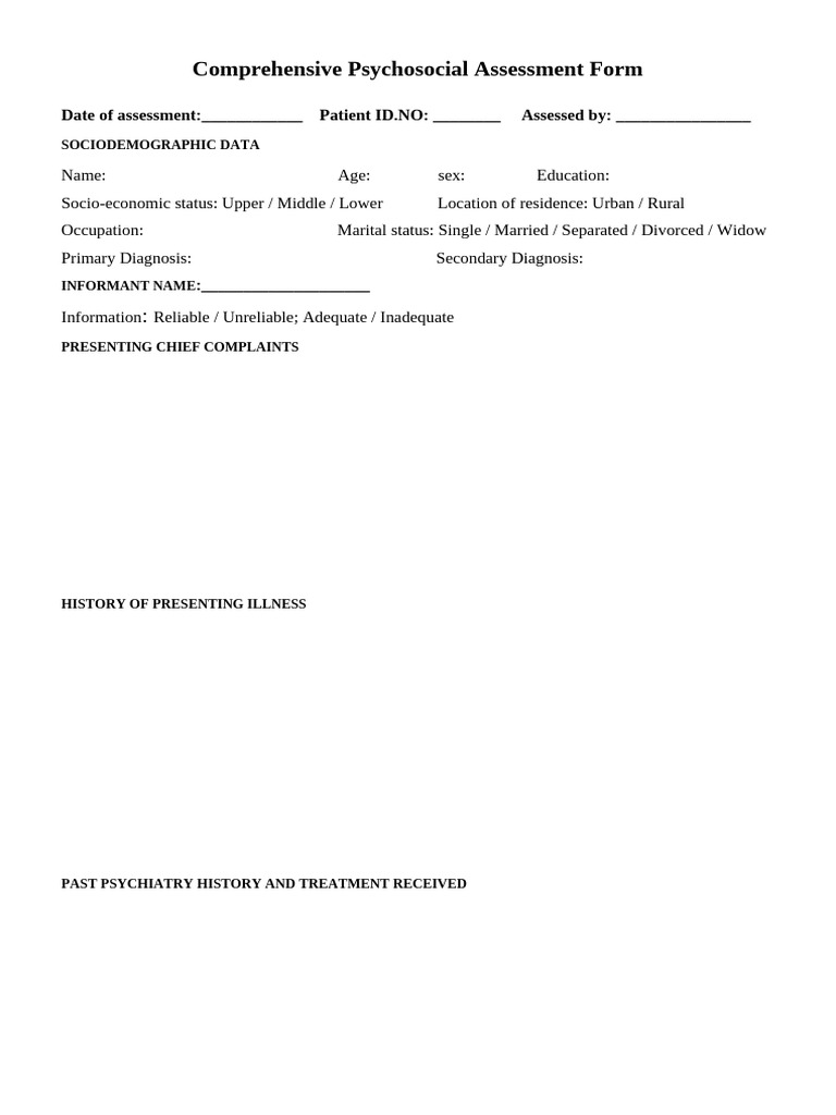 Comprehensive Psychosocial Assessment Form | PDF