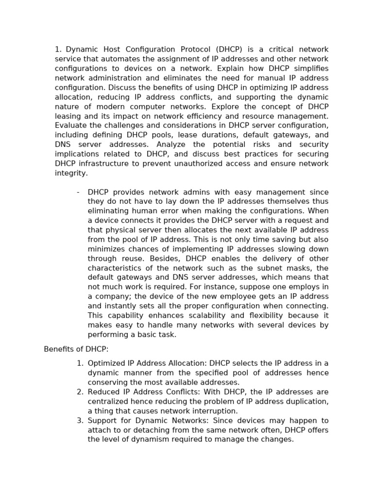 Progress Assessment 2. Dynamic Host Configuration Protocol (DHCP) | PDF | Ip Address | Computer ...