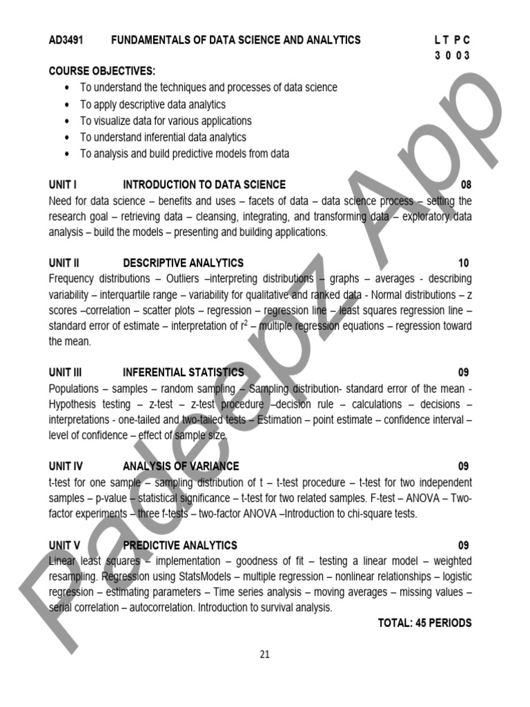 Padeepz App AD3491 Syllabus | PDF | Regression Analysis | Statistics