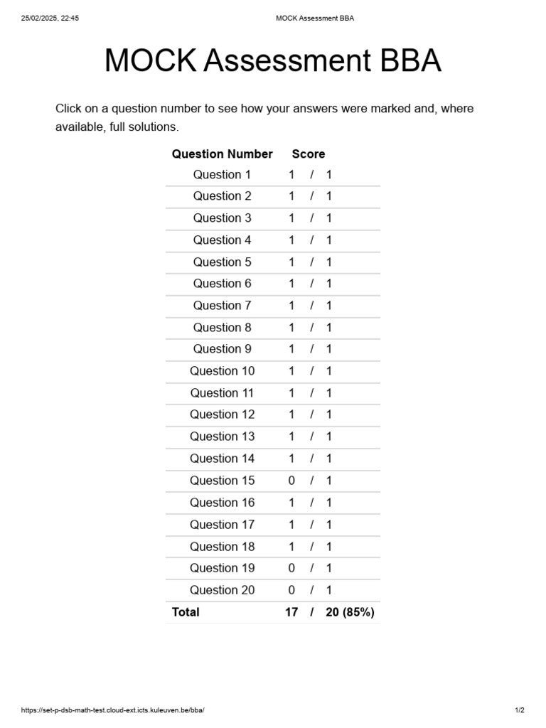 BBA Mock Assessment Results Summary | PDF